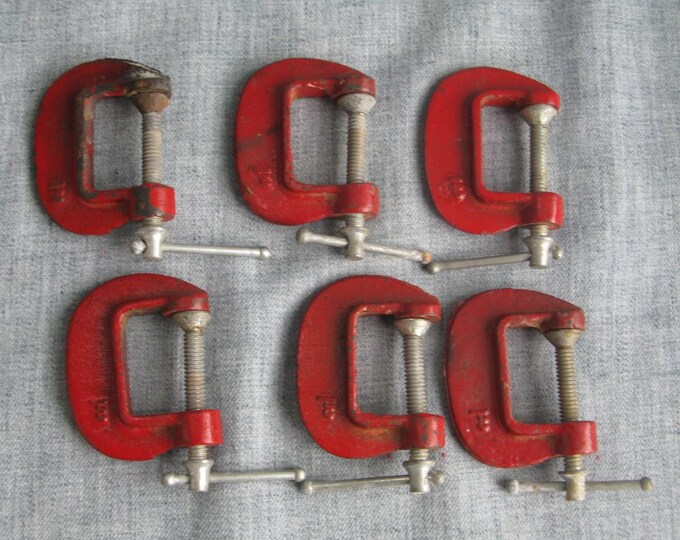 Lot of 6 Metal Mini C Clamps 1" W/ Sliding Cross Pin Handle Woodworking ...