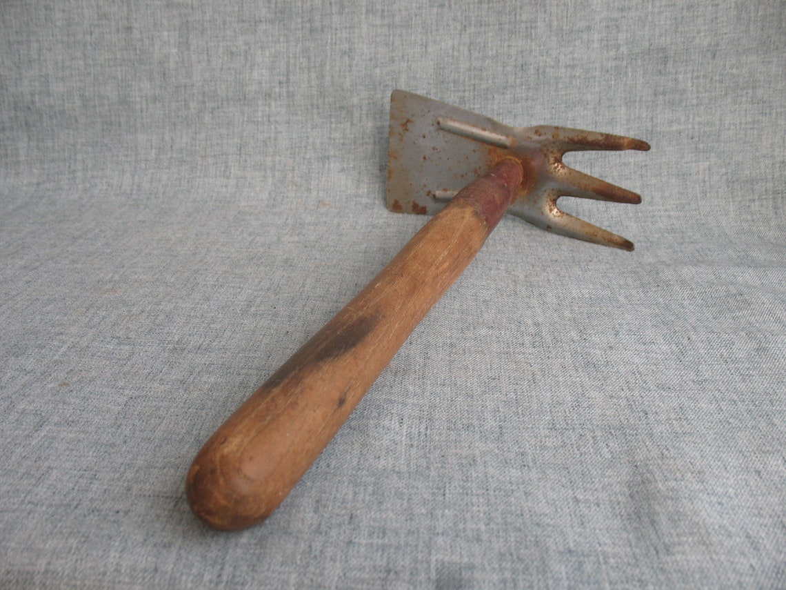 Vintage Garden Rake Hoe Combo Cultivator Hand Tool Wood Handle | Etsy