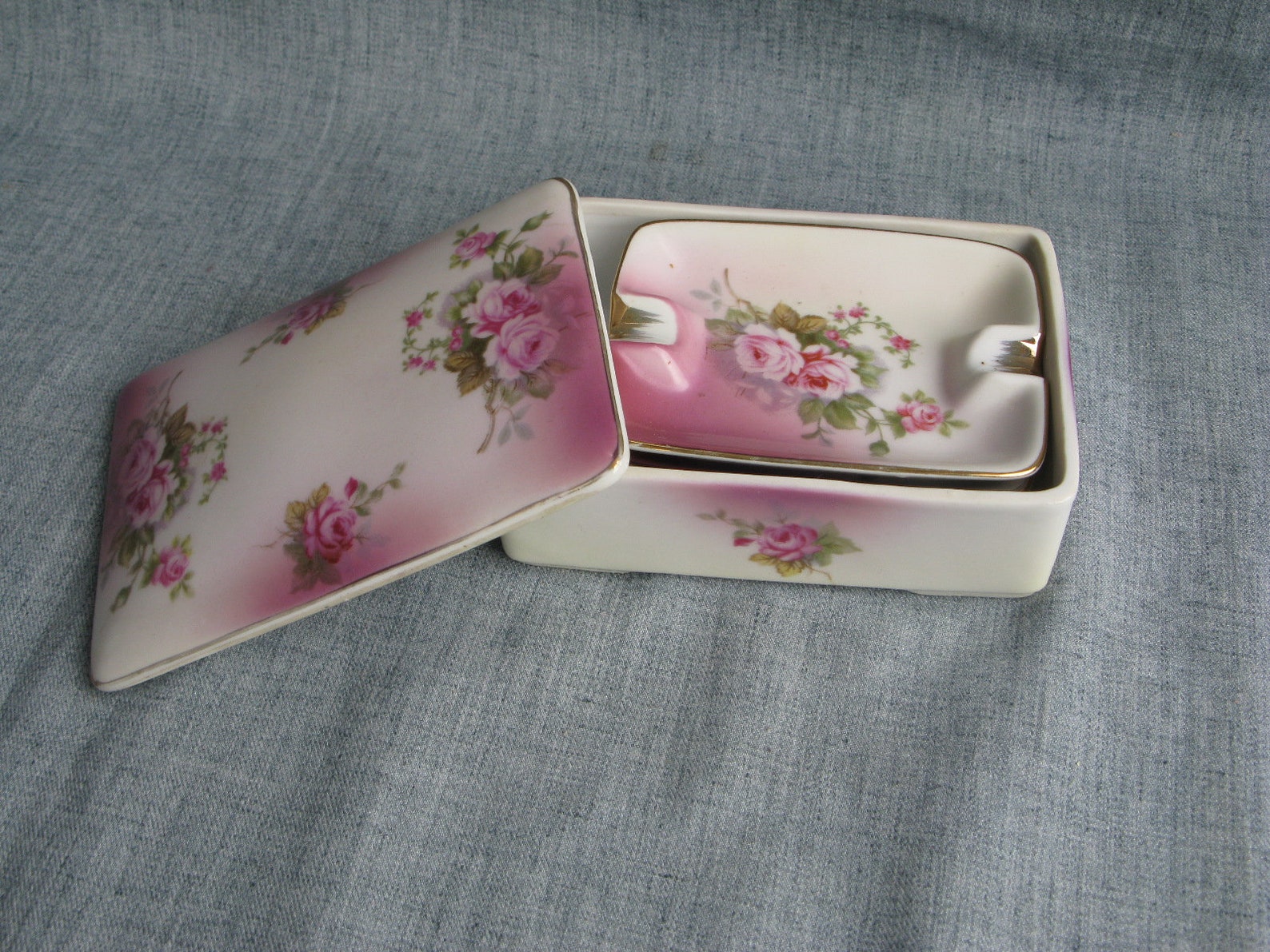 Vintage Lefton China Porcelain Cigarette Box 2 Ashtrays Set - Etsy