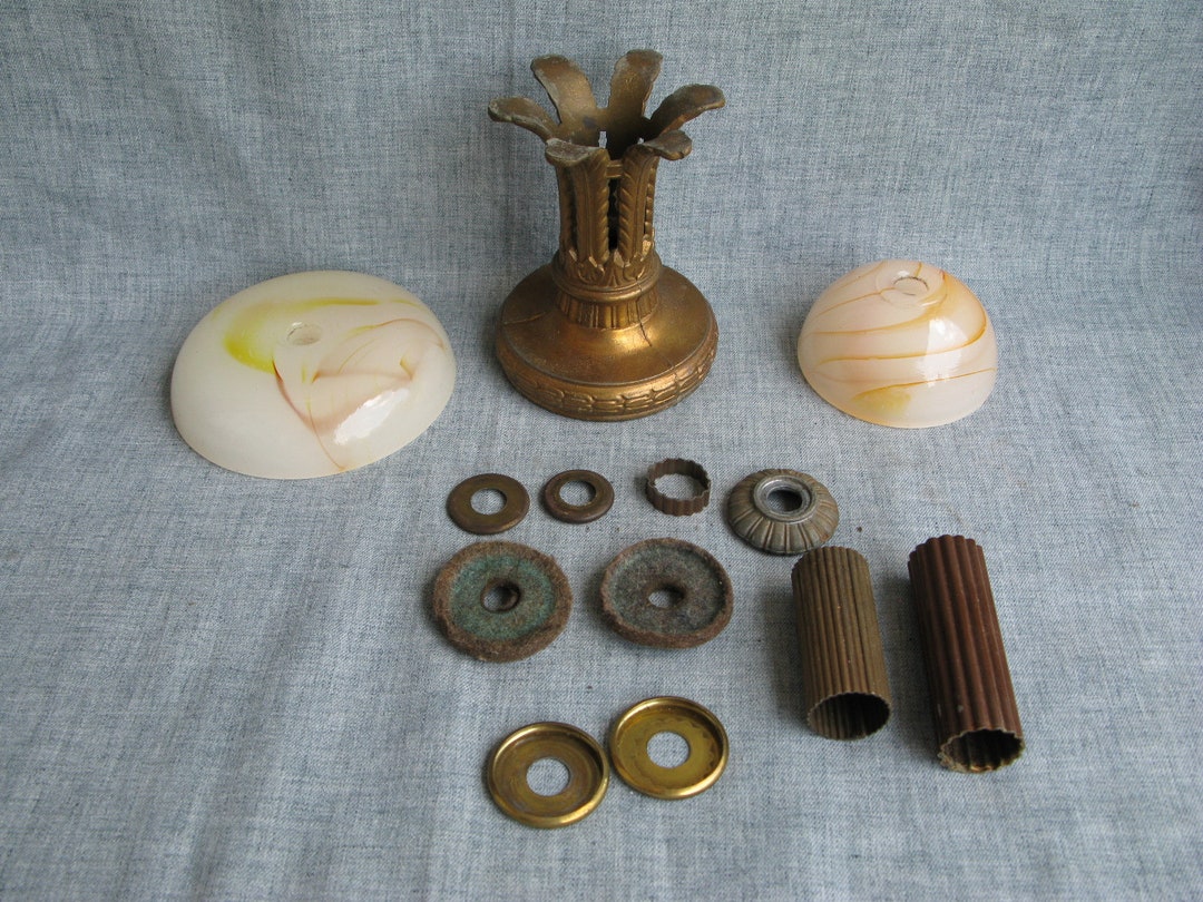 Vintage Art Deco Torchiere Floor Lamp Parts Akro Agate Spacers Brass ...