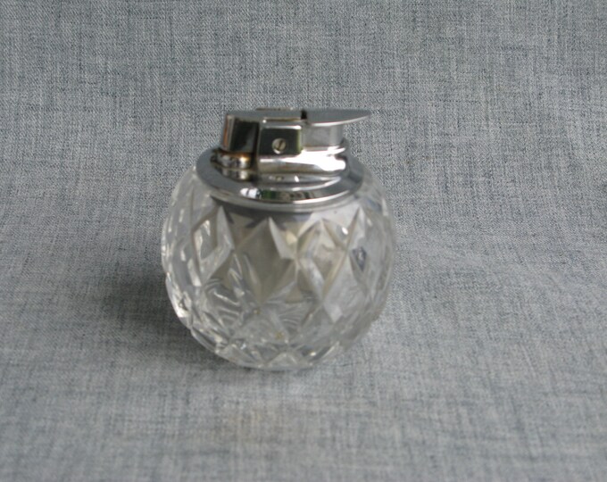 Vintage Glass Table Lighter Ronson Cut Glass Butane Lighter Adjustable ...