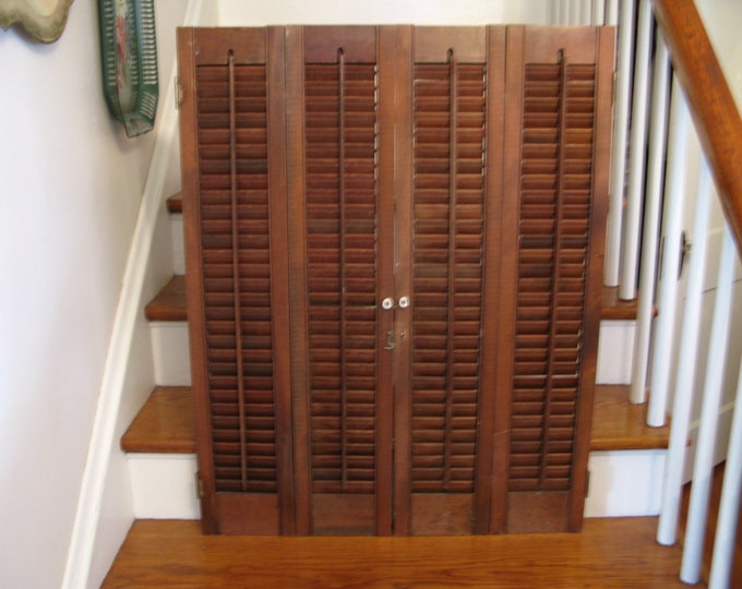 4 Vintage Shutter Panels Interior Wood Louver Shutters Rustic Barn Window Treatment Rustic - Etsy