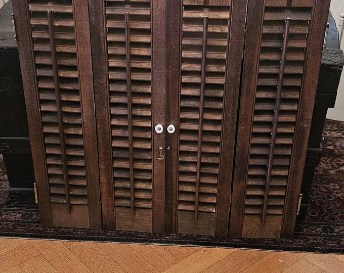 4 Vintage Shutter Panels Interior Wood Louver Shutters Window Treatment 22 1/4" Tall Home Window ...