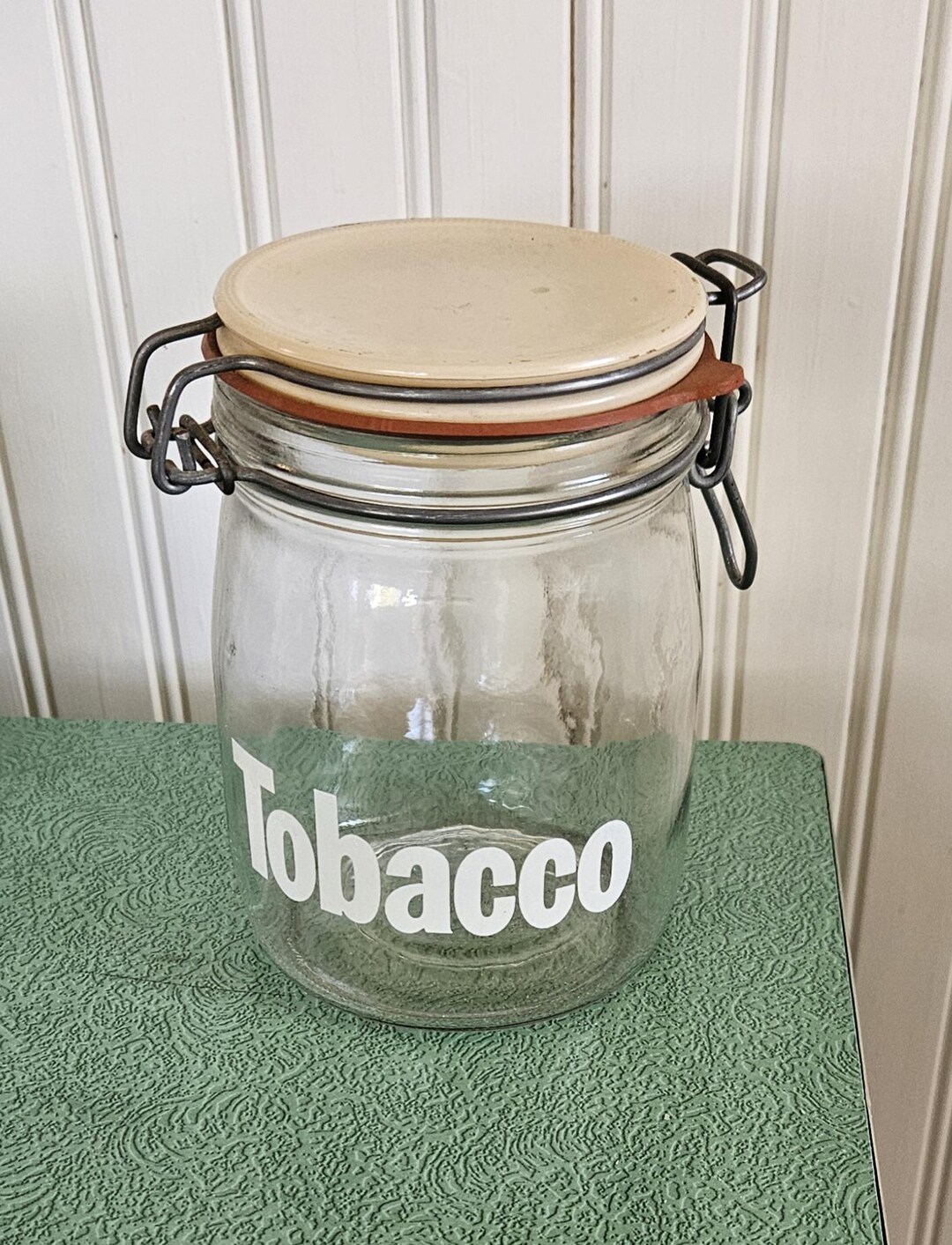 Vintage Tobacco Jar W/ Wire Bale Glass Lid Herb Storage Home Decor Home ...