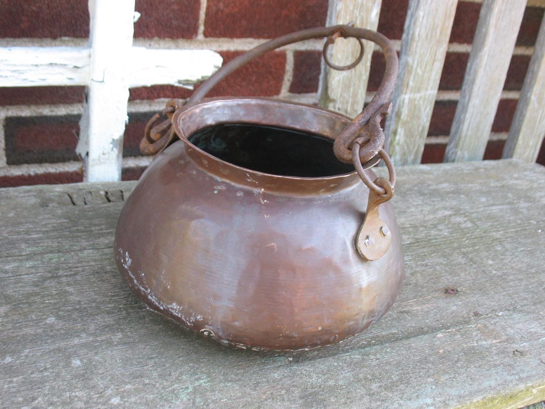 Antique Vintage Copper Pot Cauldron Hand Forged Handle Witches Kettle ...