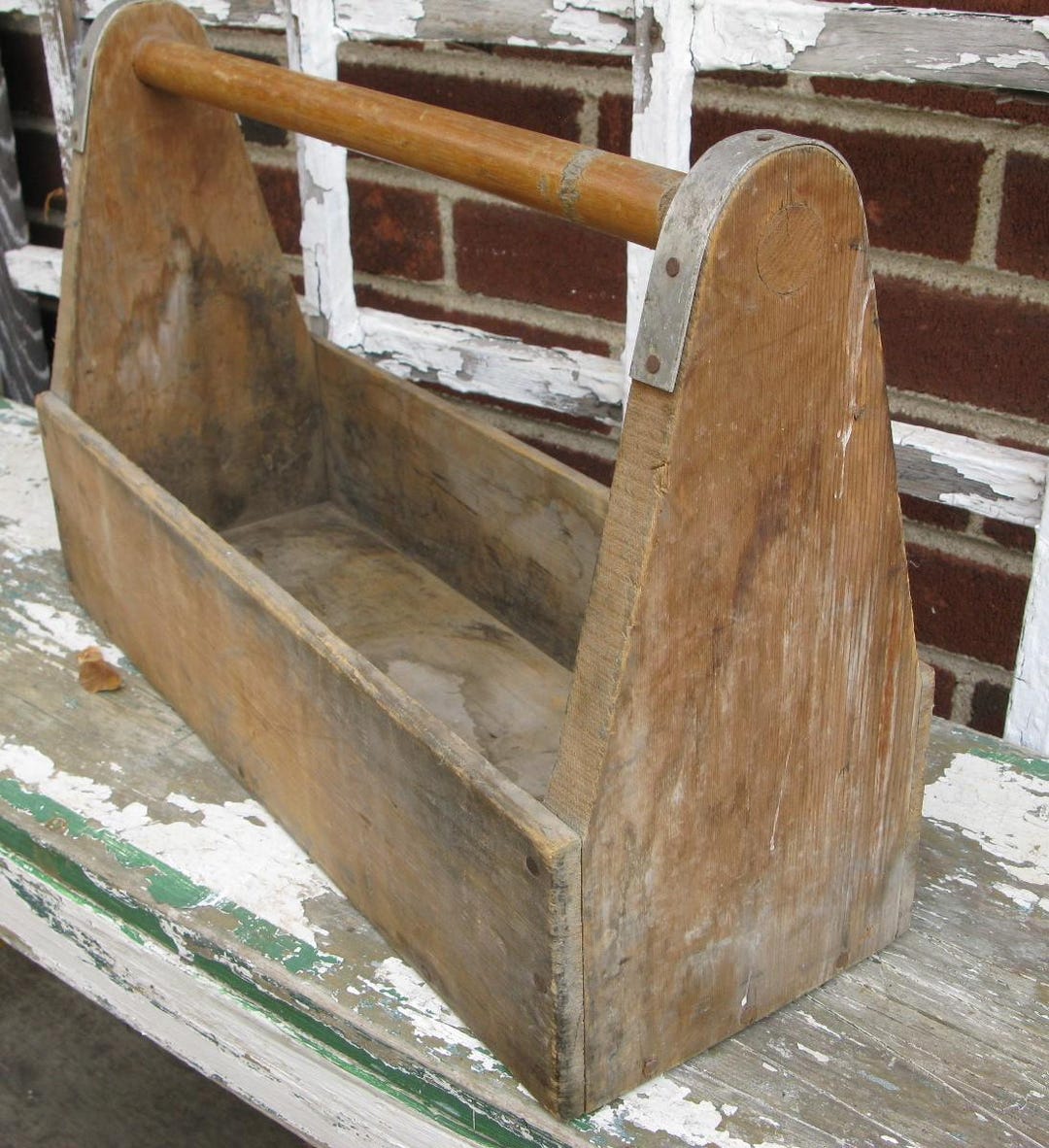 Vintage Wood Tool Box Tote Garden Carrier Caddy Planter Primitive ...