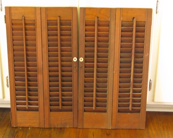 4 Vintage Shutter Panels Interior Wood Louver Shutters Window Treatment - Etsy