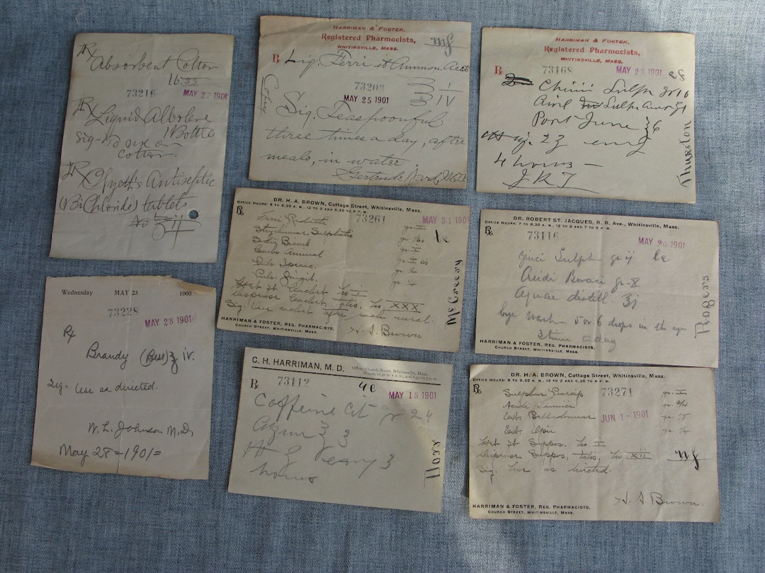 Lot of 8 Antique Pharmacy Medicine Prescriptions Mixed Compounds ...