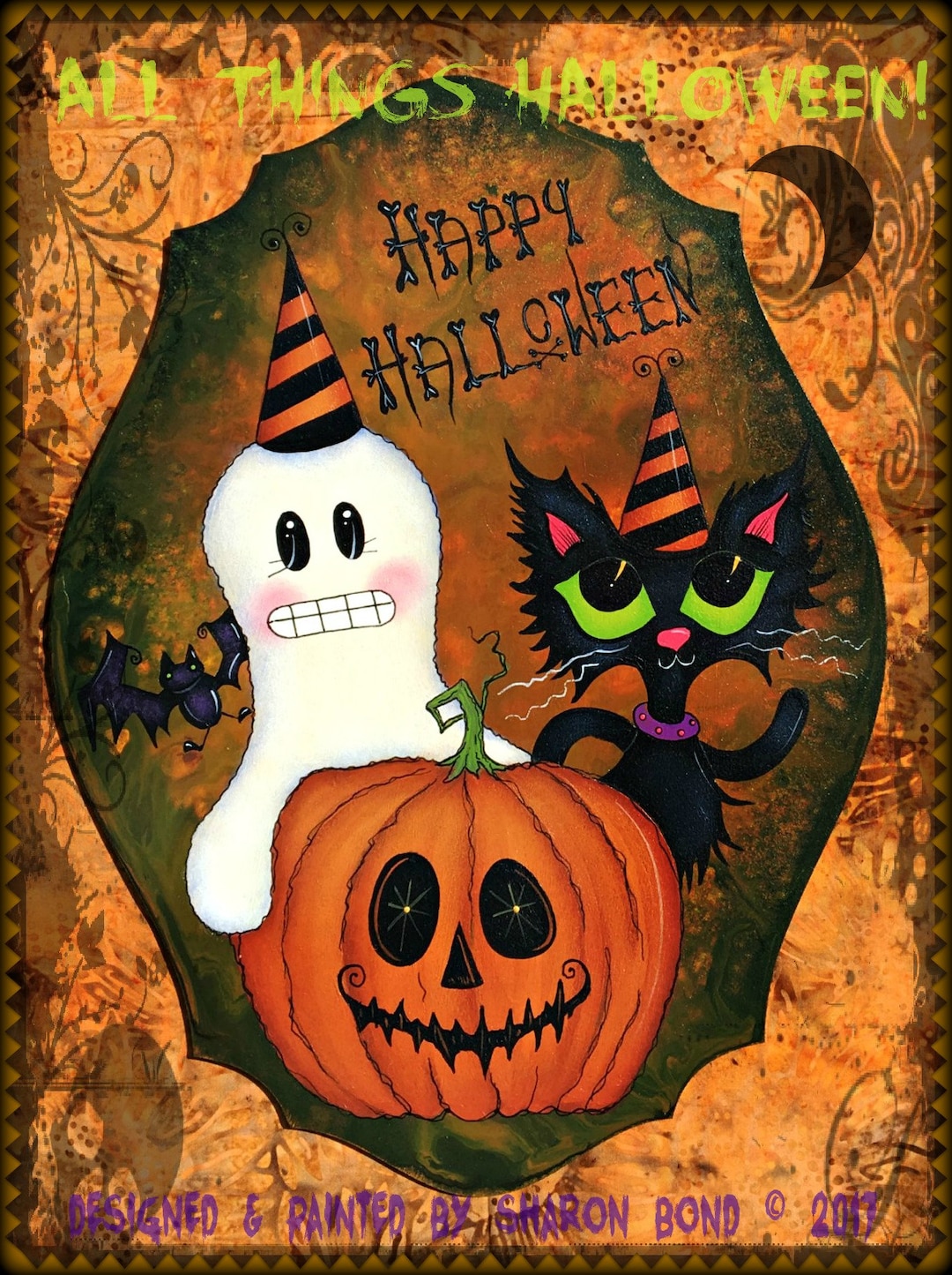 E PATTERN - All Things Halloween! Ghost, Cat, Pumpkin & Bat! Unique ...