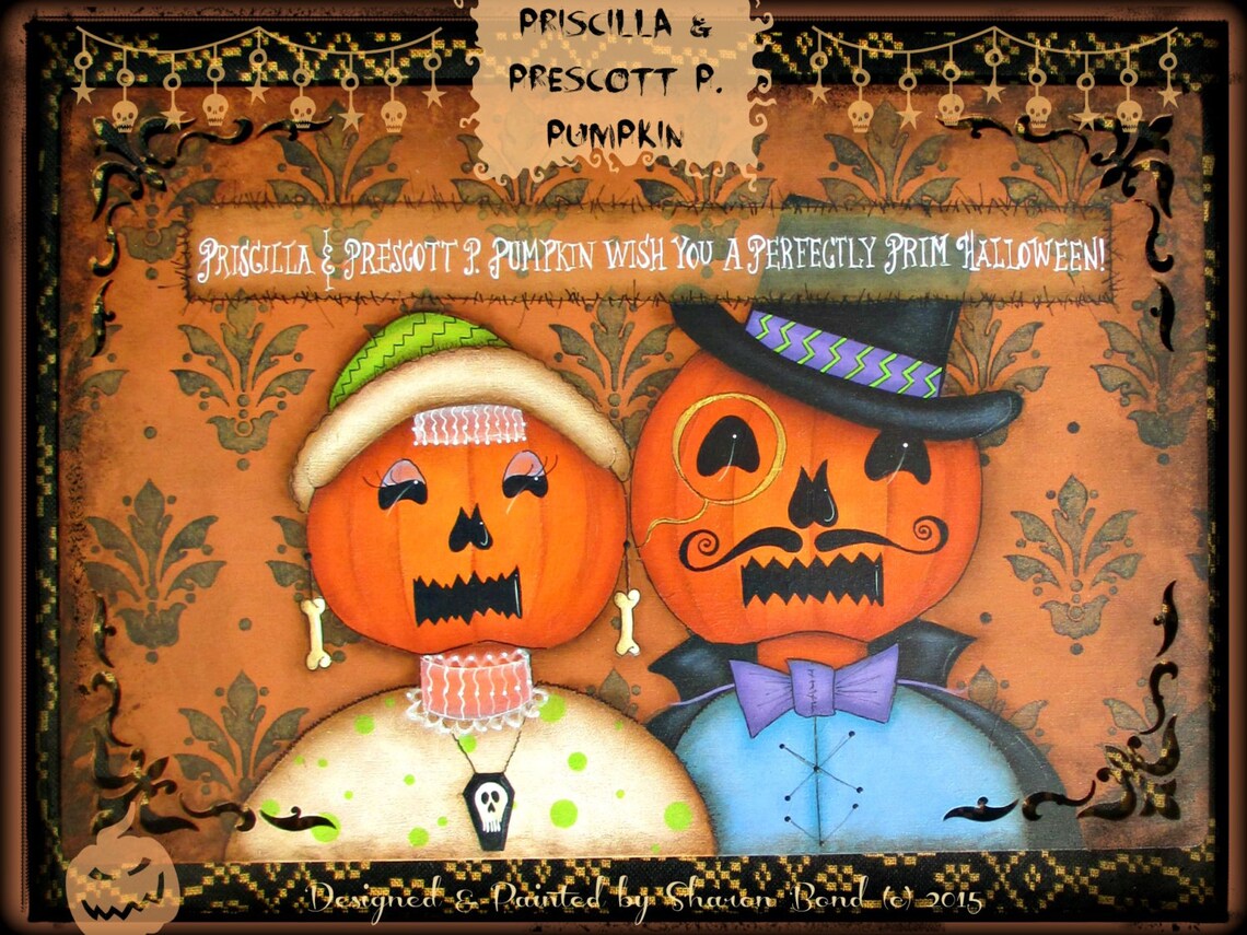 E PATTERN Priscilla & Prescott Pumpkin's Prim Halloween Quite a Pair ...