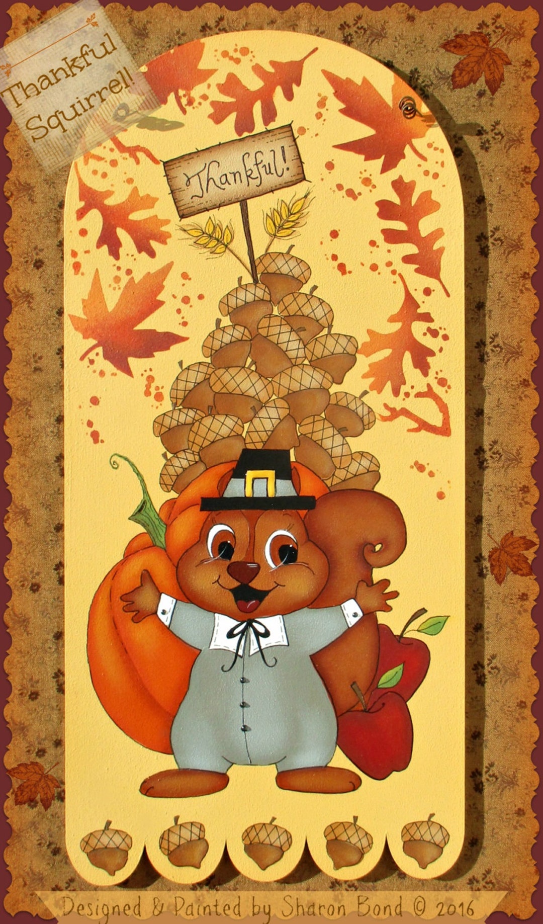 E PATTERN - Thankful Squirrel With His Fall Bounty! Acorns, Pumpkin ...
