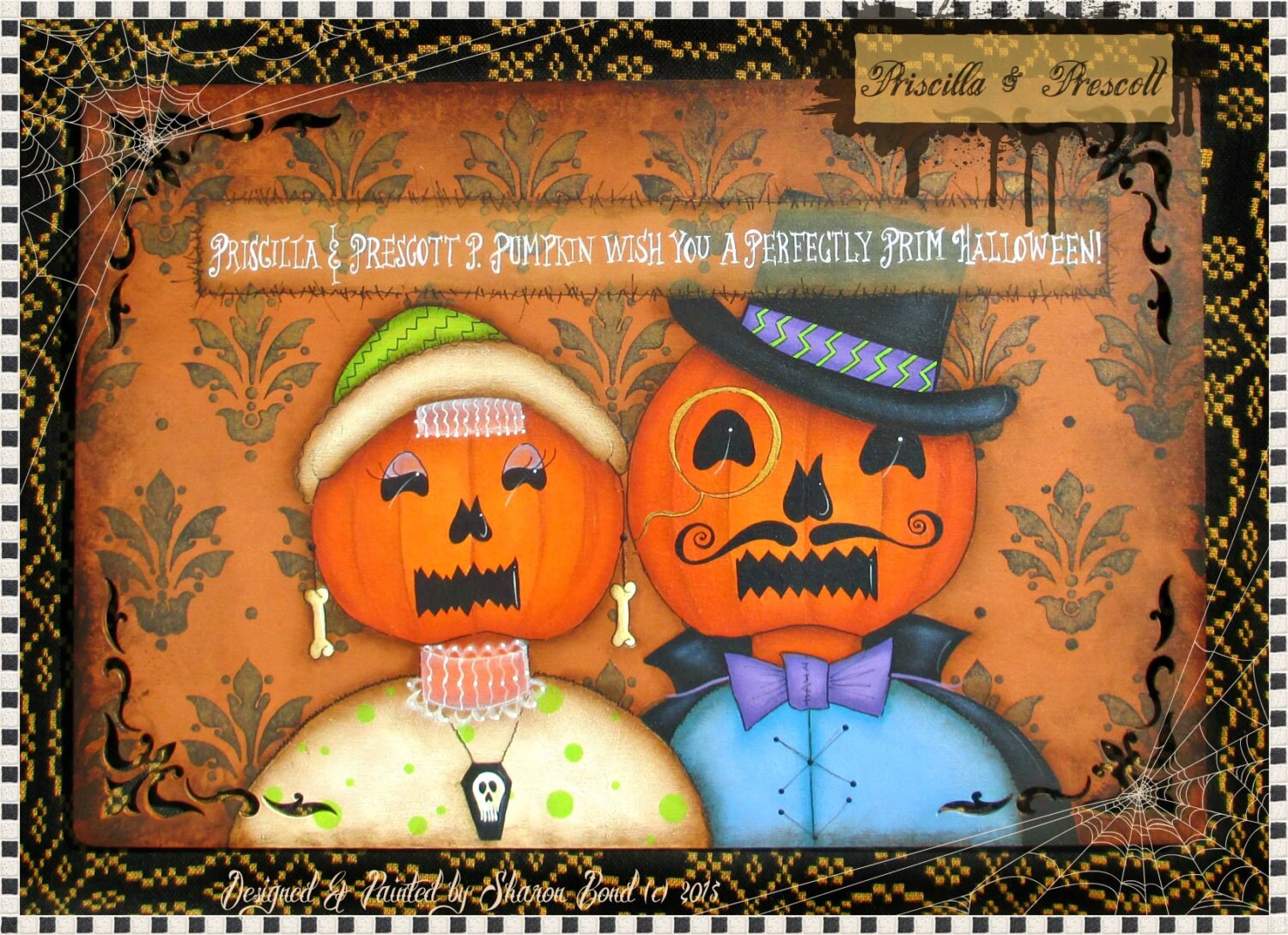 E PATTERN Priscilla & Prescott Pumpkin's Prim Halloween Quite a Pair ...