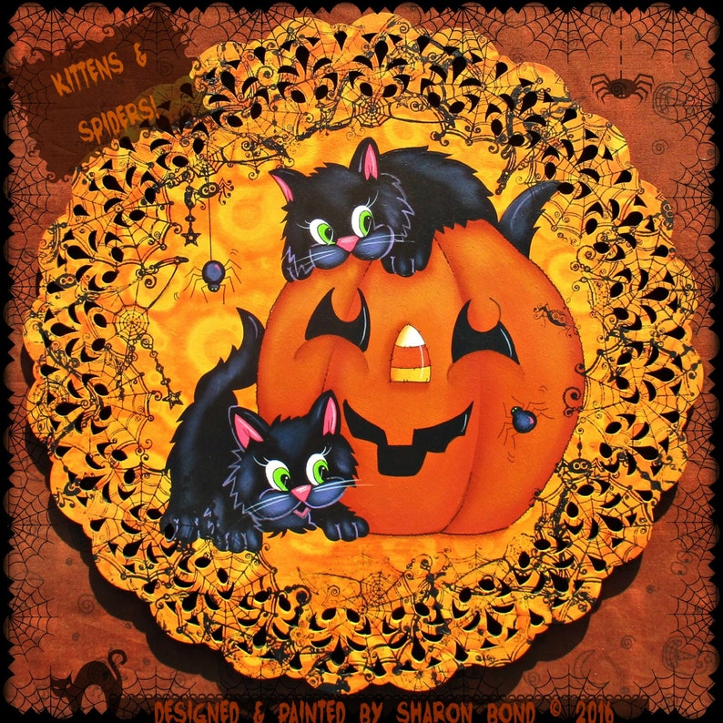 E PATTERN - Kittens & Spiders! Cute Halloween Kitties, Jolly Pumpkin ...