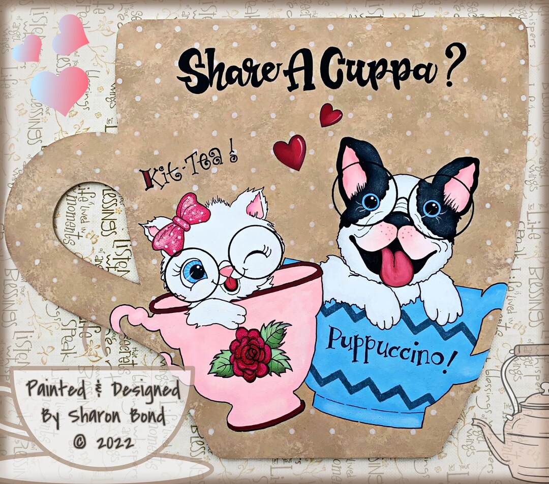 E PATTERN - 'share A Cuppa?' - What Fun With This Cute Kitten and Puppy ...