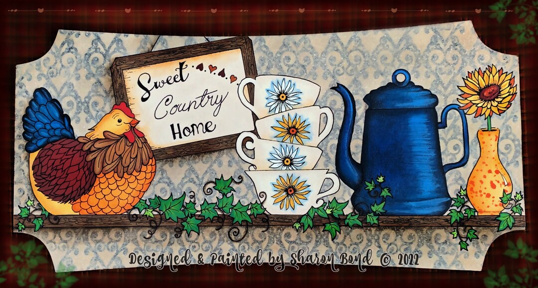 E PATTERN - Sweet Country Home - Chicken, Tea Pot, Cups and Ivy to ...