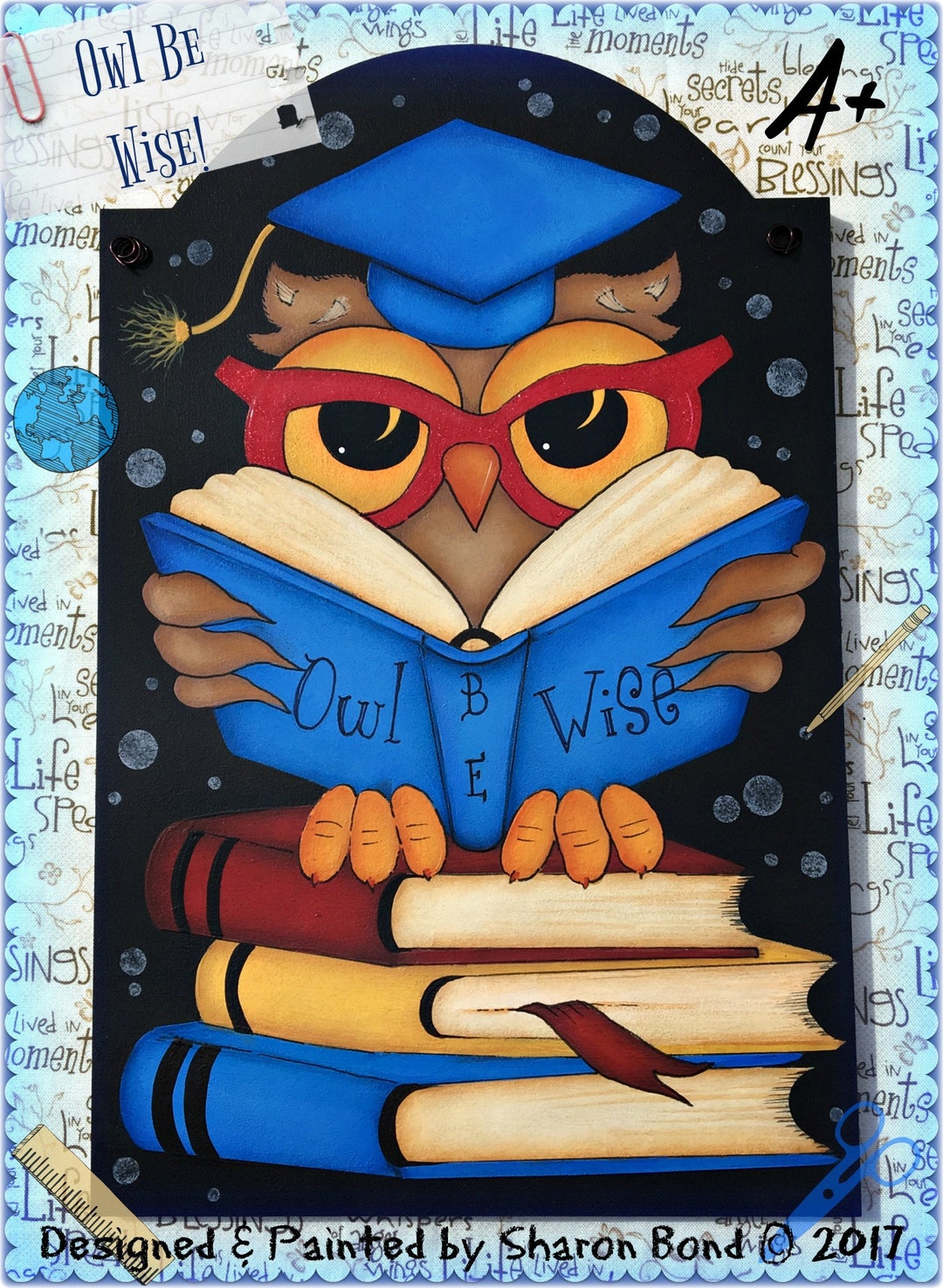 E PATTERN Owl Be Wise Fun Little Owl Studying His Books - Etsy