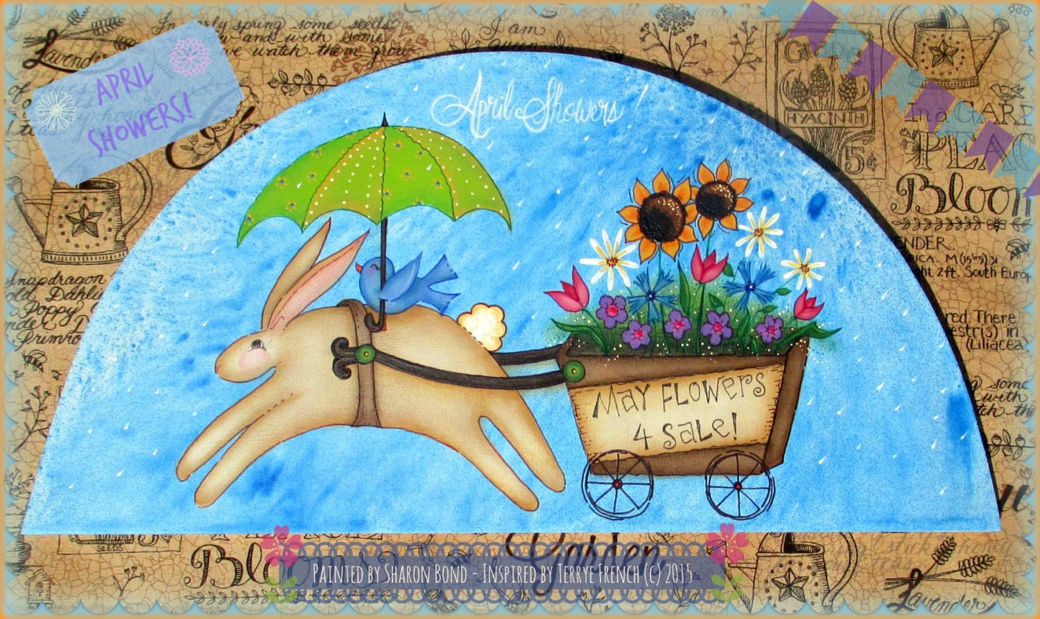 E PATTERN - April Showers! Bunny, Bird & Flowers - Painted and Designed ...