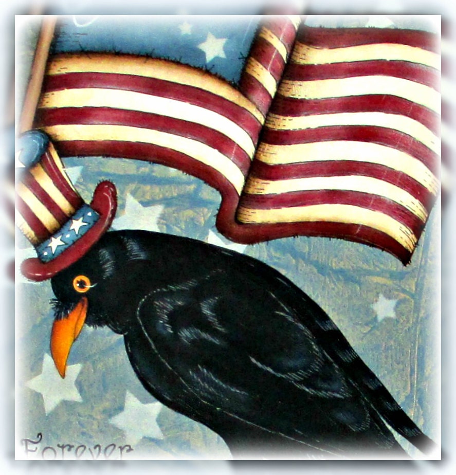 America Forever! Postage Stamp Look With Flag, Stars & Crow! Americana ...