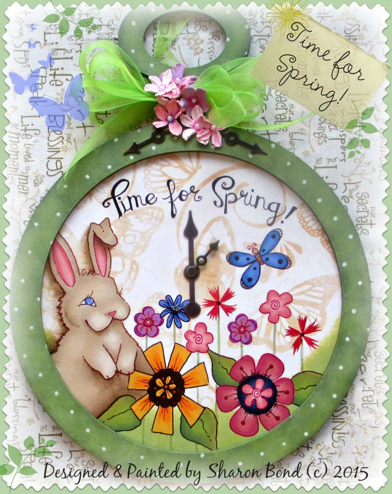 E PATTERN - Time for Spring! Painted on a Cute Clock Shape With a Sweet ...