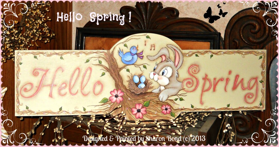 E PATTERN - Hello Spring - Sweet Bunny & Bird - Designed and Painted by ...