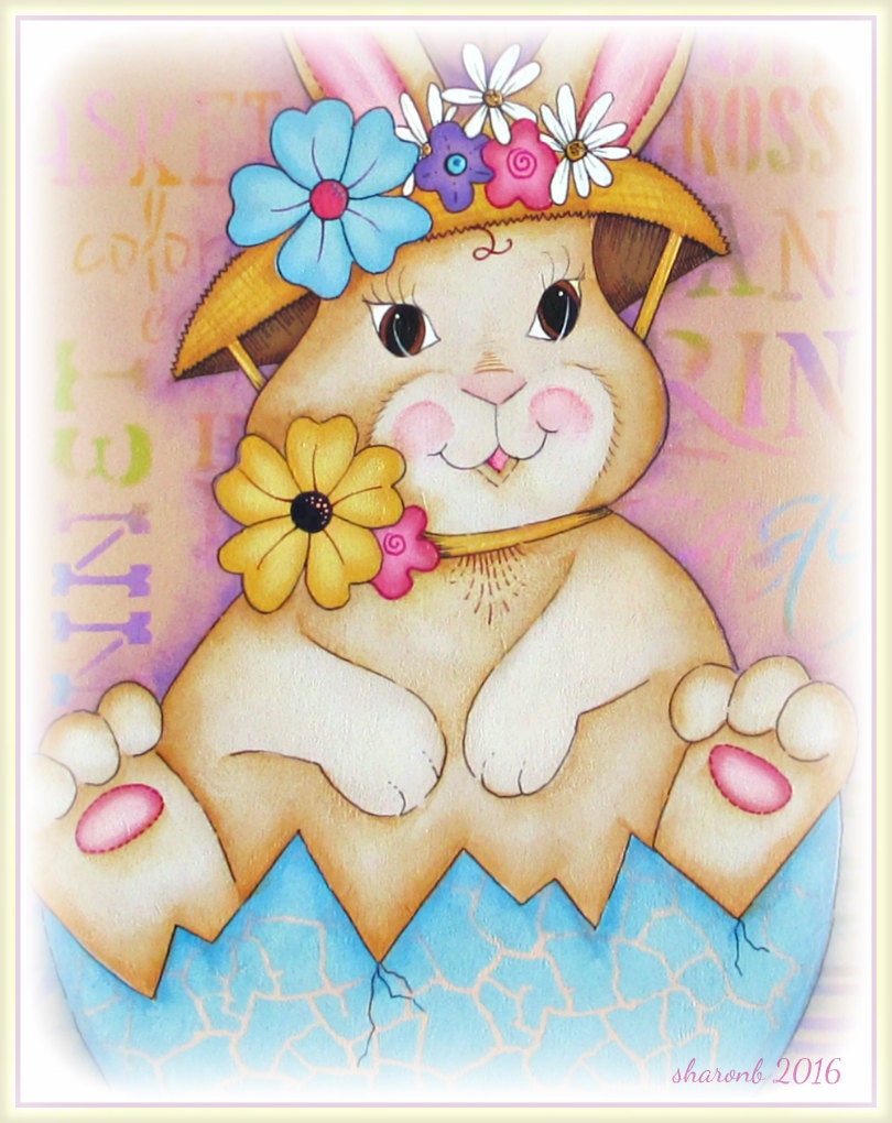 E - PATTERN - Bunny Egg! Spring Bunny Sitting in Cracked Shell Egg ...