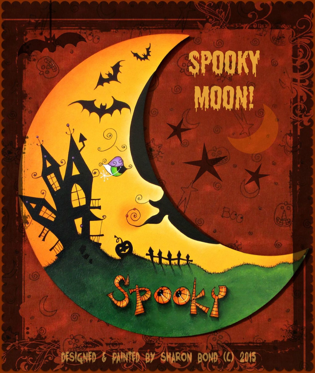 E PATTERN Spooky Moon Halloween Moon With Spooky - Etsy