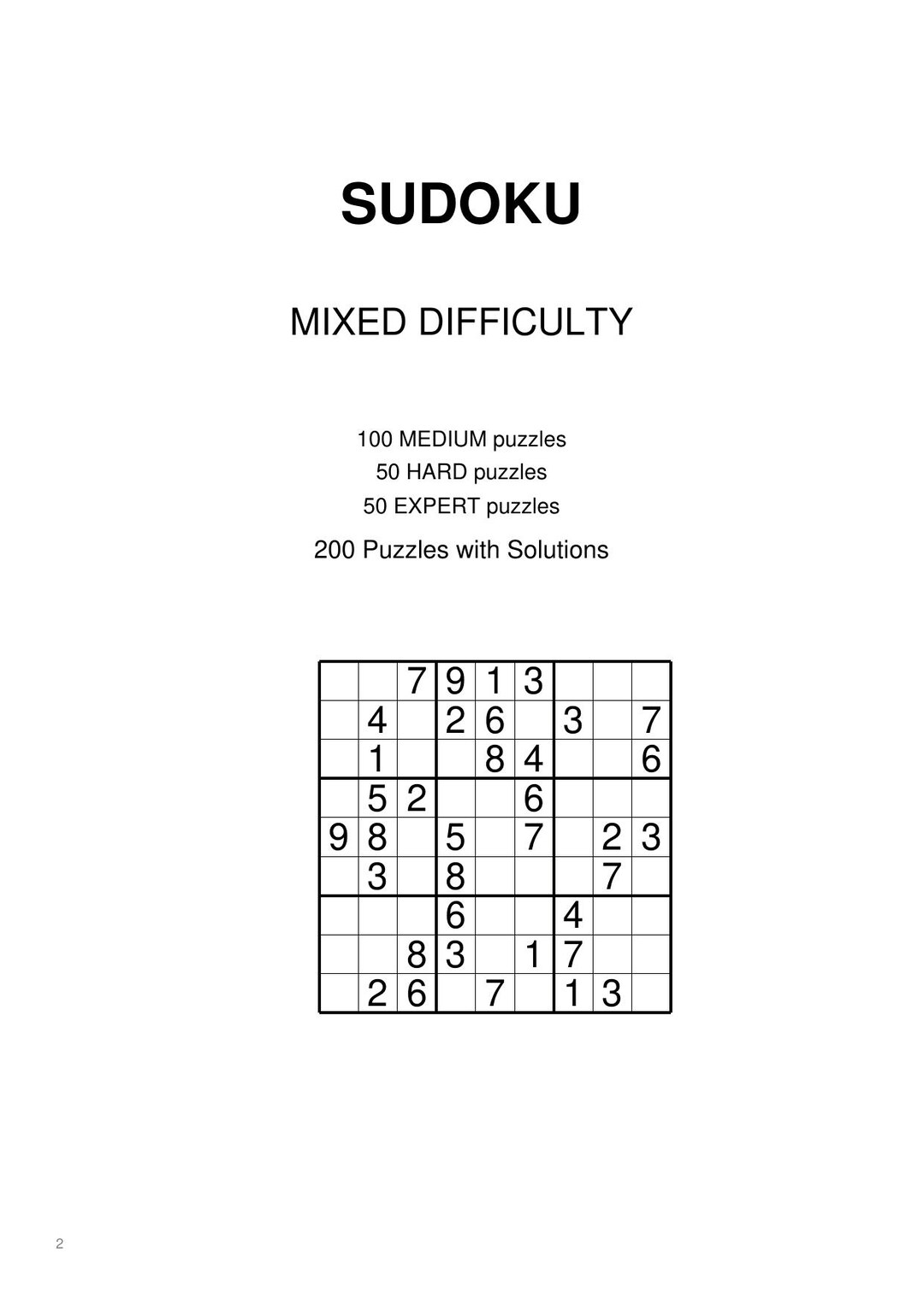 Sudoku Puzzle Book | Mixed Levels | 200 Puzzles | A4 | Printable PDF ...