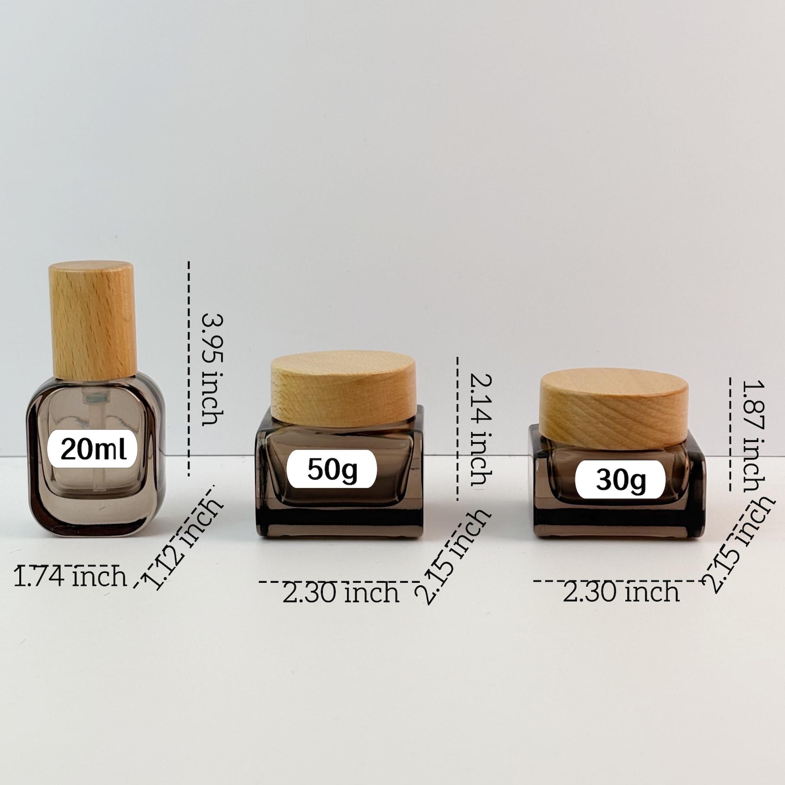 Clear Brown Cosmetic Packaging Set With Natural Wood Cap, Glass ...