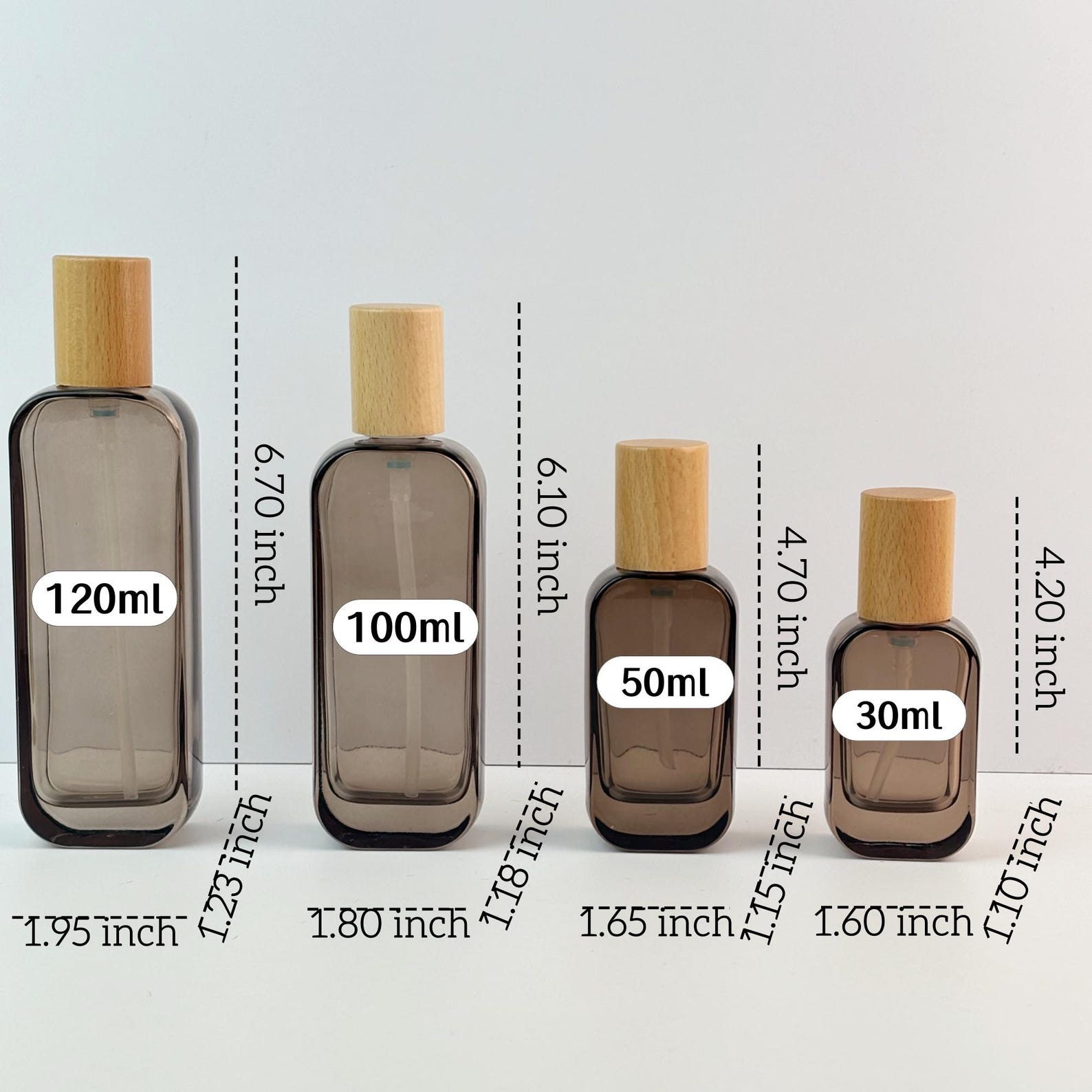 Clear Brown Cosmetic Packaging Set With Natural Wood Cap, Glass ...