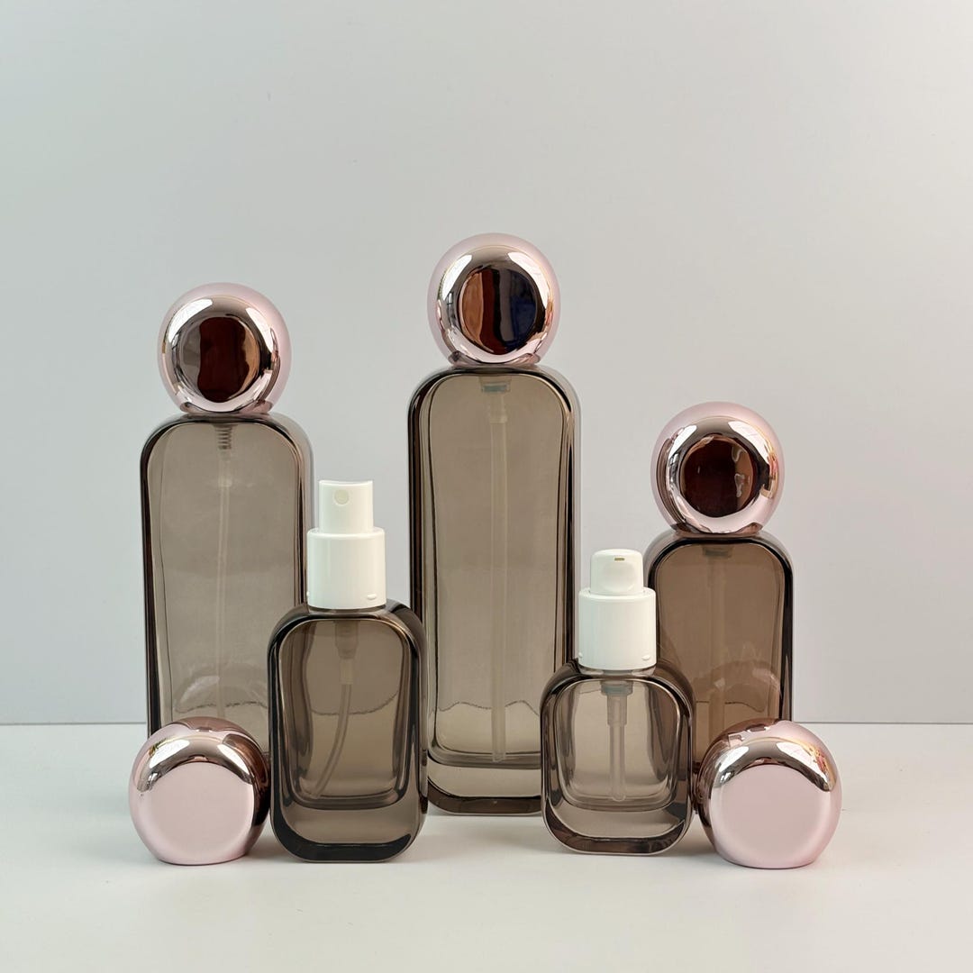 Modern Brown Glass Bottles With Rose Gold Caps, Refillable Spray/lotion ...