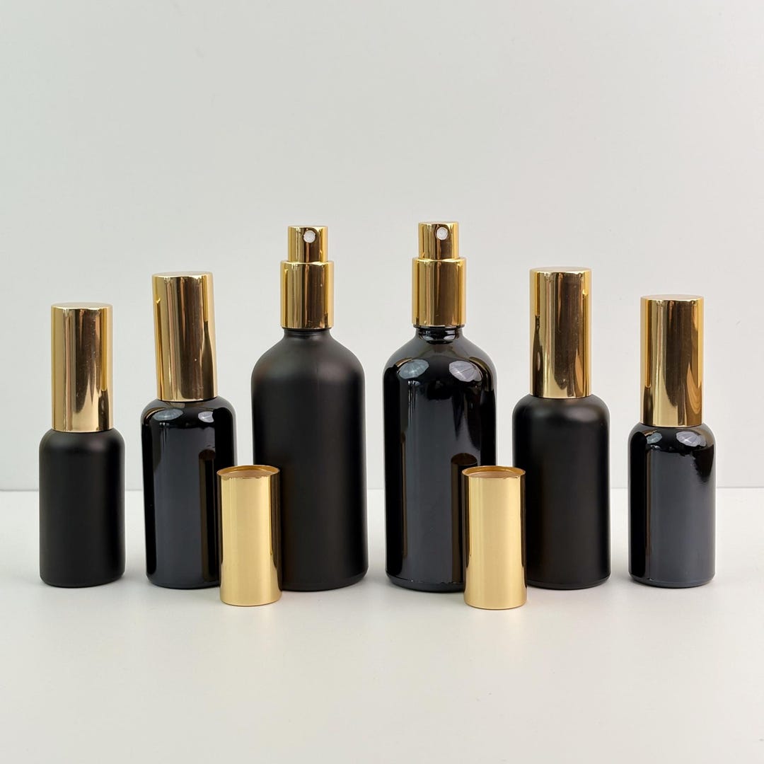 Black Glass Atomizer Bottles With Gold Cap | Glossy or Matte Black ...