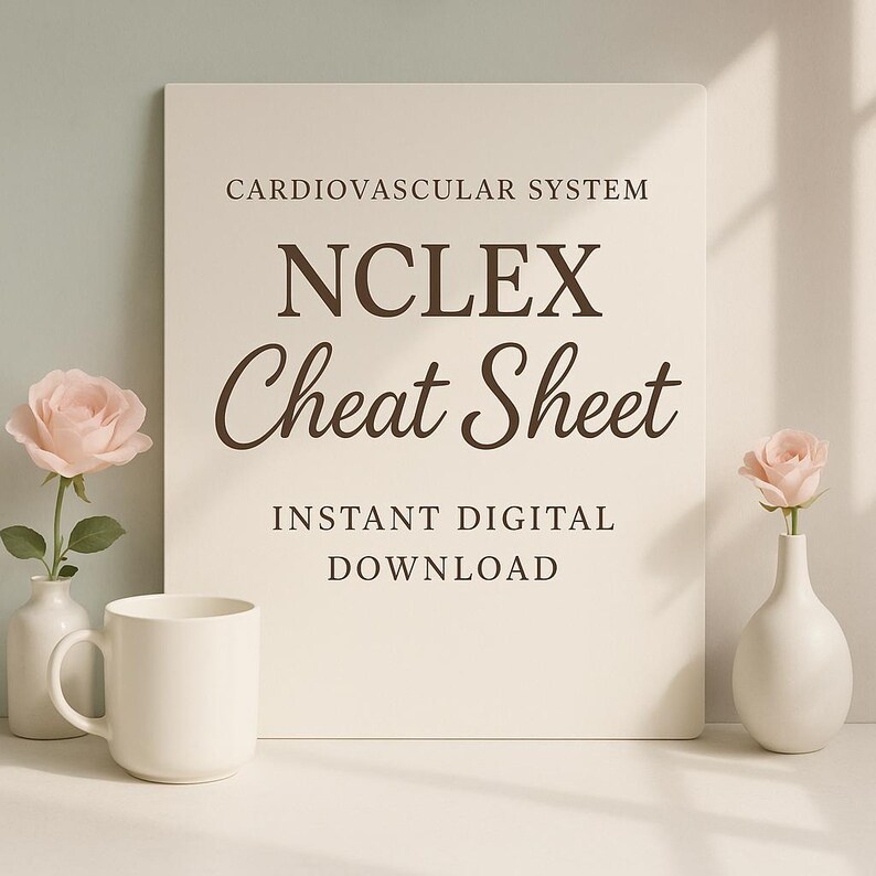 NCLEX Cardiovascular System Cheat Sheet: Nursing Study Guide (digital ...