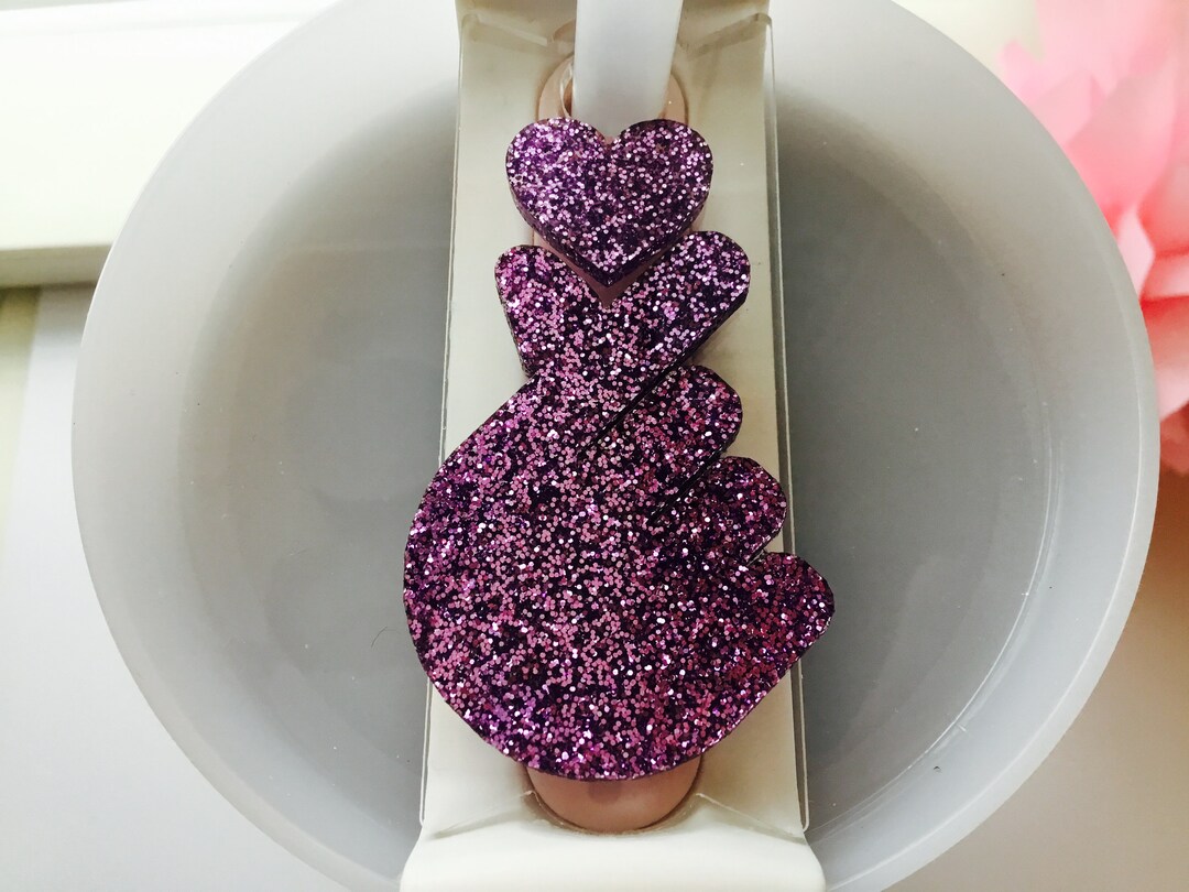 Purple Finger Heart Name Plate for Stanley Tumbler Lid Topper Quencher ...
