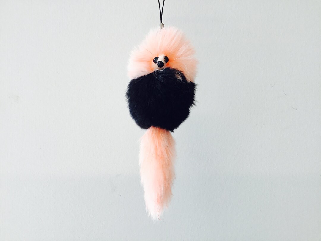 My Furry Buddy Black Peach Cellphone Charm Keychain Key Ring Puff Ball ...