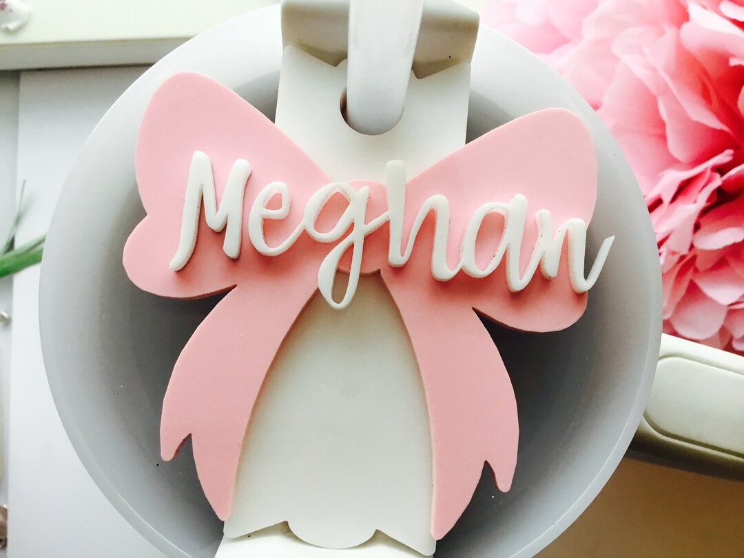 Pink Bow Name Tag Plate / Topper for Stanley Tumbler Top Lid Quencher ...