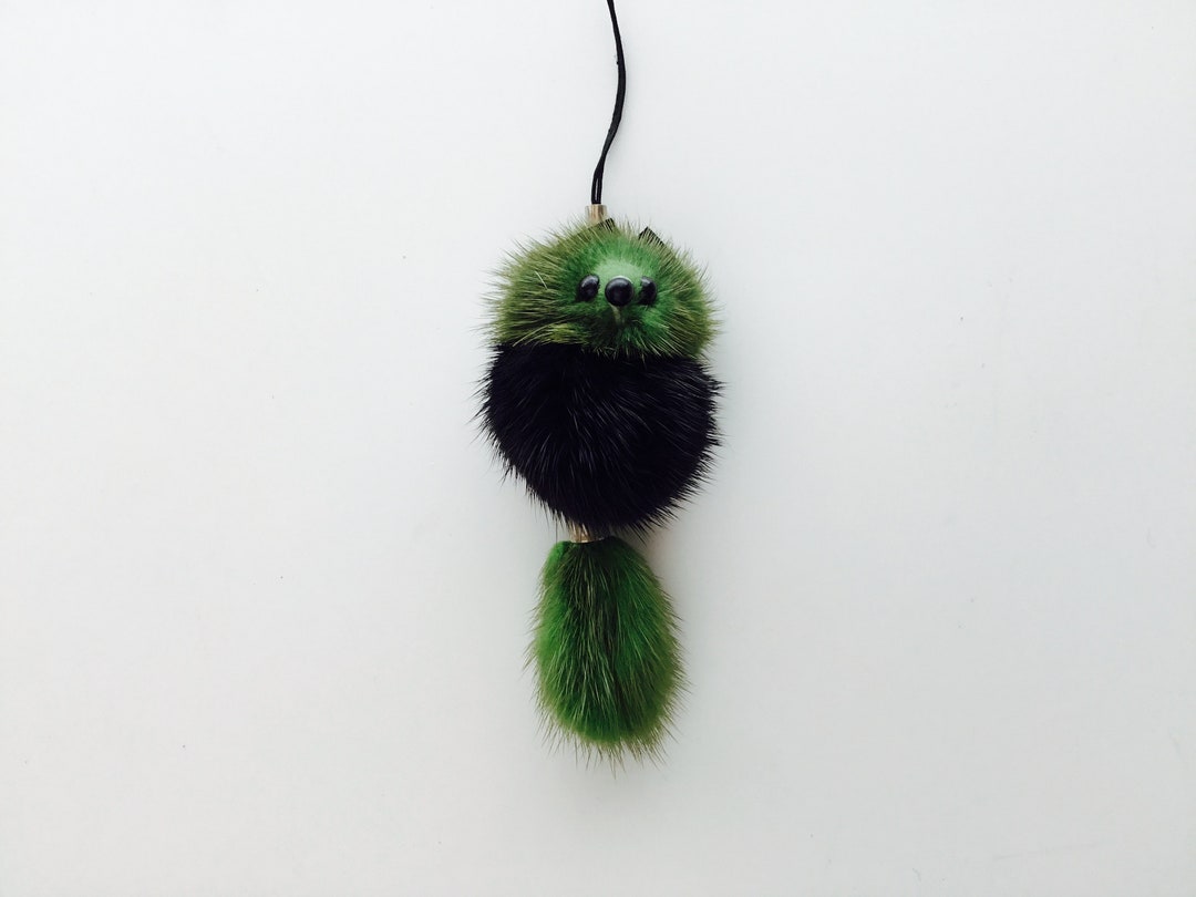 Mini Furry Friend Baby Green Black Cellphone Charm Keychain Key Ring ...