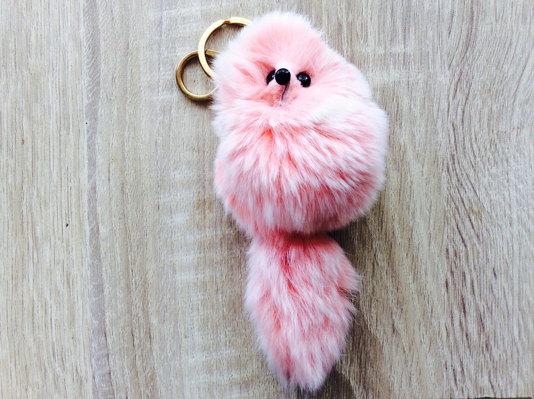 Furry Solid Peach Pink Keychain Key Chain Bag Charm Puff Ball Fluffy ...