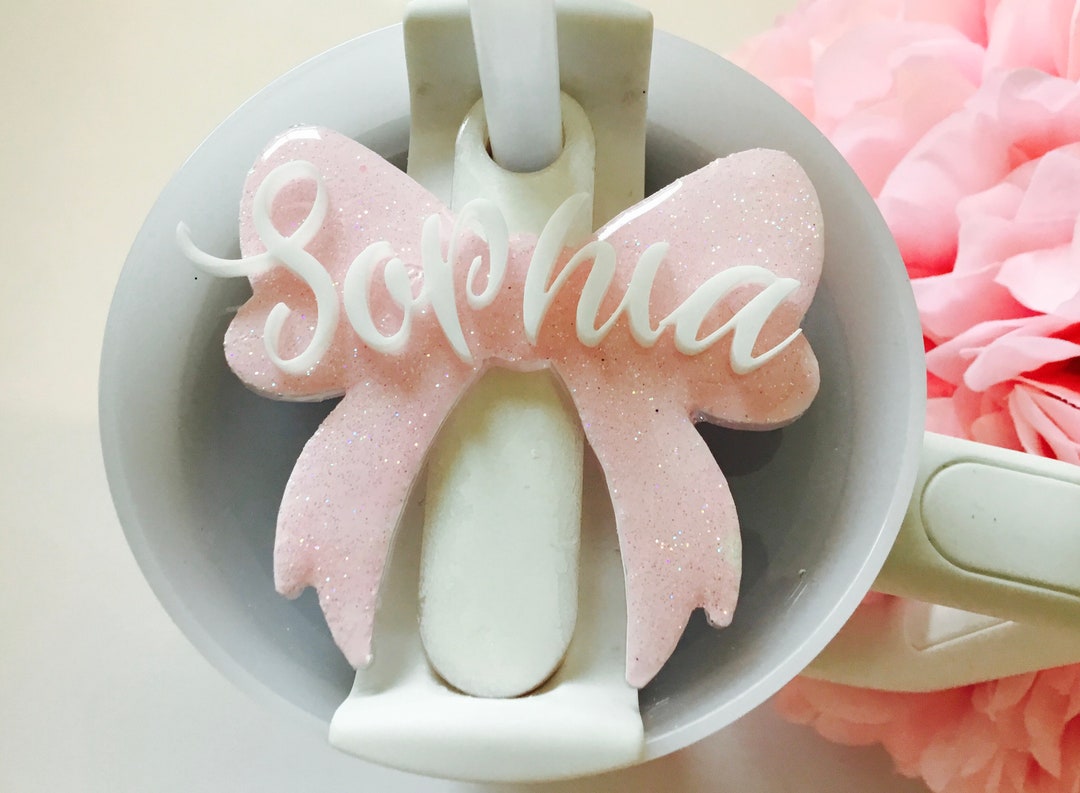 Coquette Pink Glitter Bow Name Tag Plate / Topper for Stanley Tumbler ...