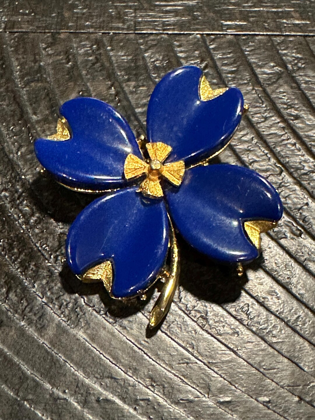 BLUE FOUR-LEAF Clover Brooch on Gold-toned Base - Etsy