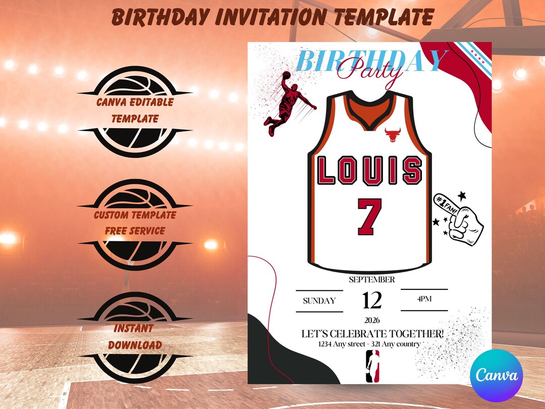 NBA Birthday Invitation Chicago Bulls – Editable Canva Template ...