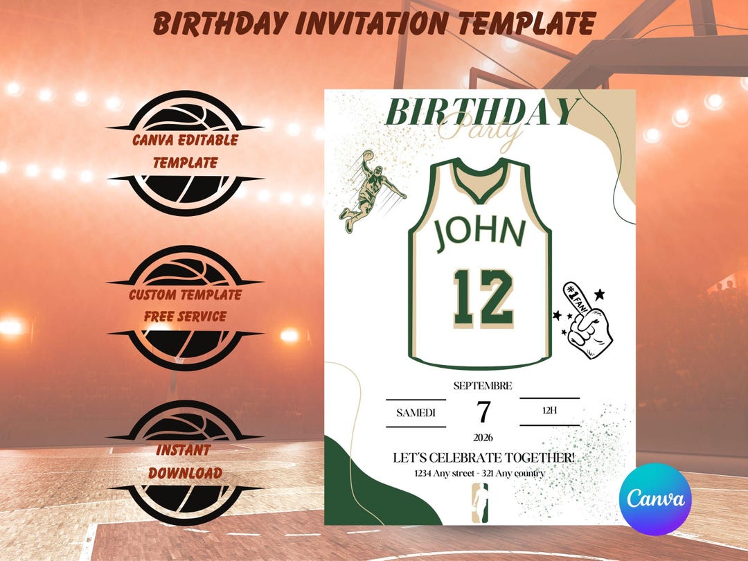 NBA Birthday Invitation Milwaukee Bucks – Editable Canva Template ...