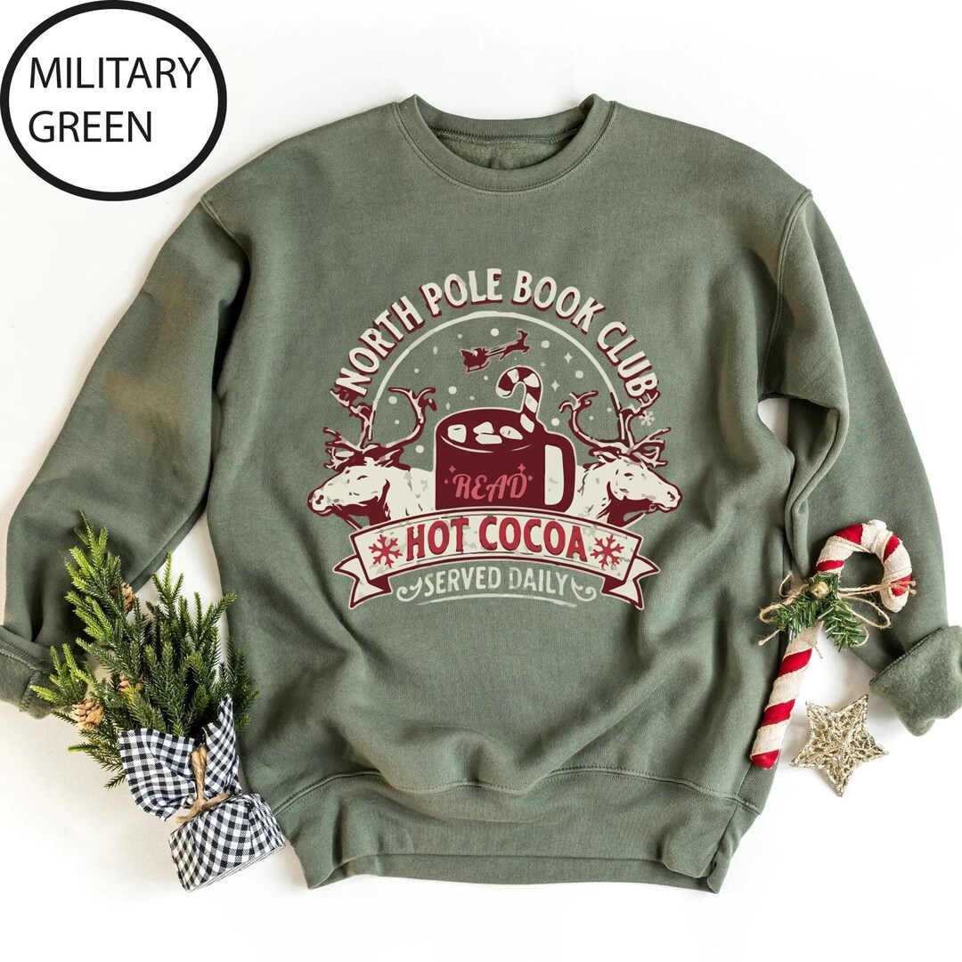 North Pole Book Club Sweat, Hot Cocoa Sweat, Book Lover Christmas Gift ...