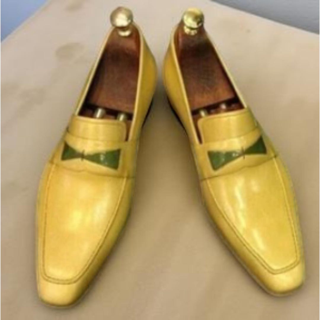 Handmade Men’s Yellow Moccasin Loafers | Formal Slip on Dress Shoe ...