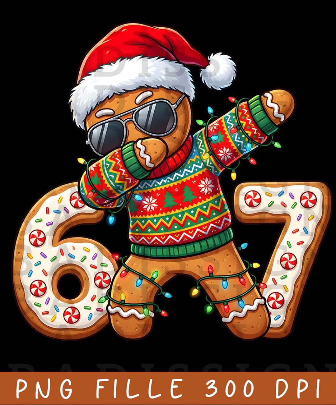 Gingerbread Six Seven Png,funny 6 7 Christmas Drip Design,cute ...