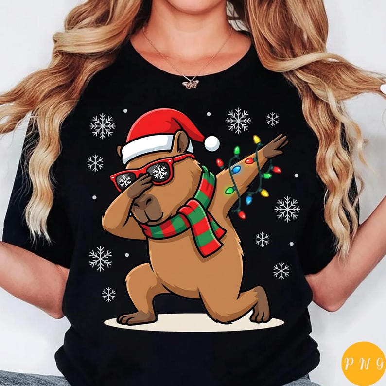 Dabbing Capybara Christmas Png,funny Capybara Santa Hat Clipart,cute ...