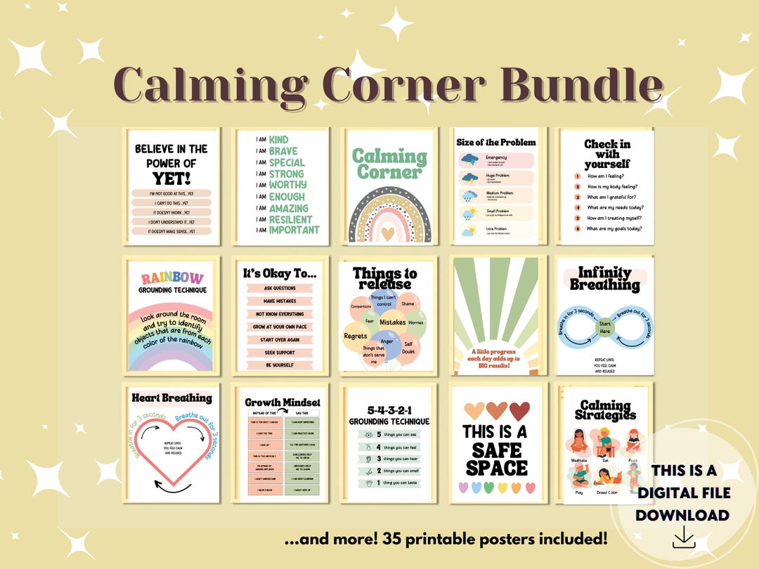 Calm Corner Printable Poster Set: Mindfulness & Stress Relief Tools ...