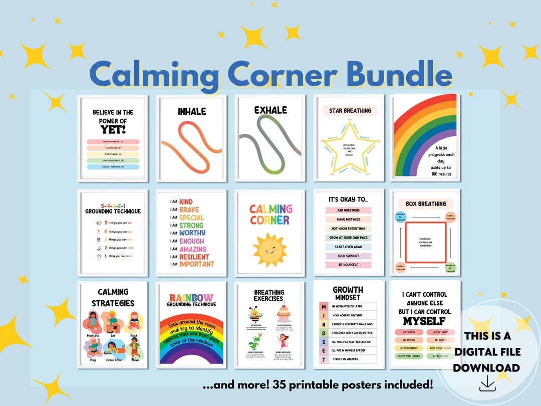 Rainbow Calm Corner Printable Poster Set: Mindfulness & Stress Relief ...