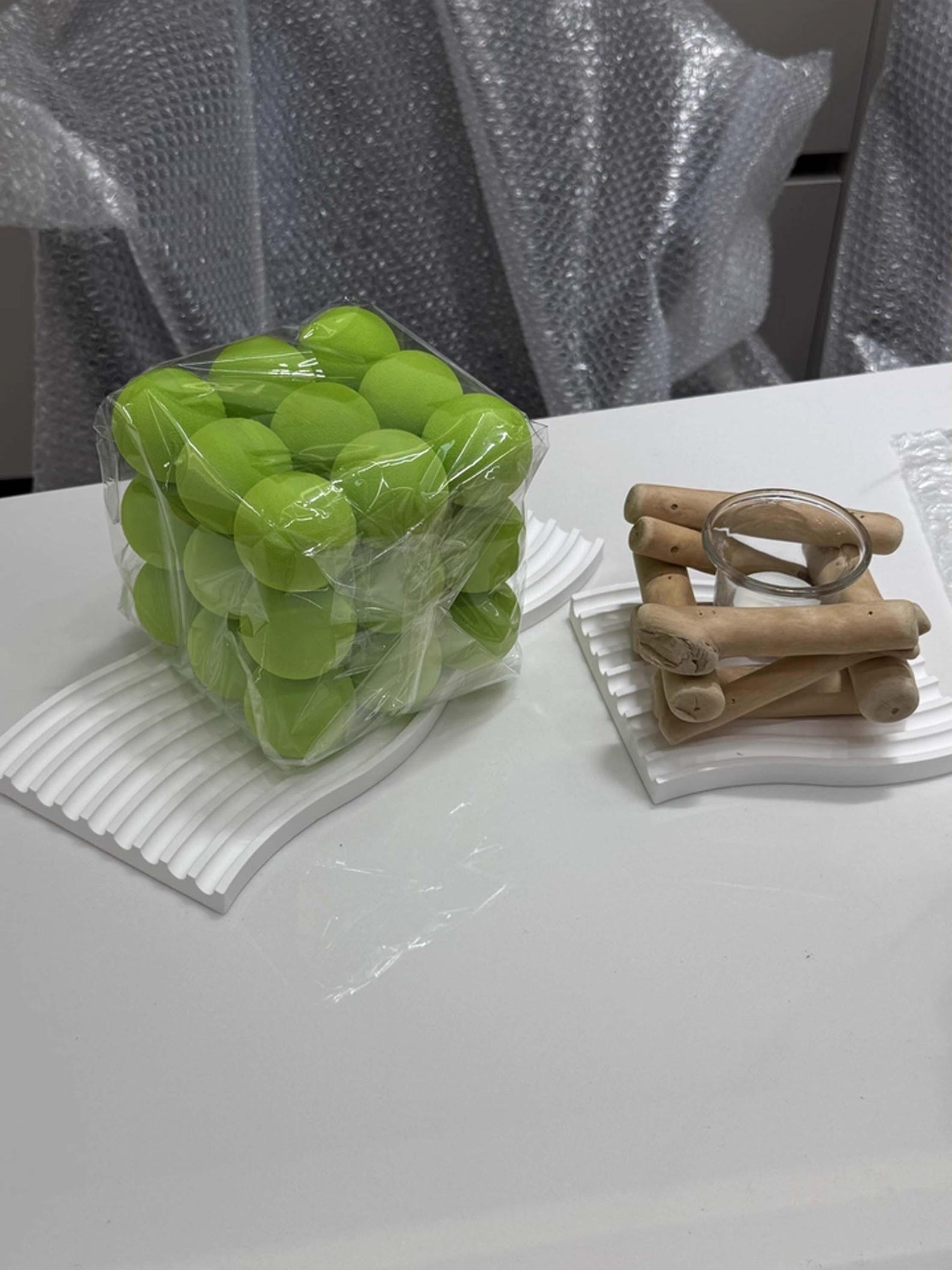 Lime Green Sphere Cube, Modern Flocked Ball Sculpture, Geometric Coffee ...