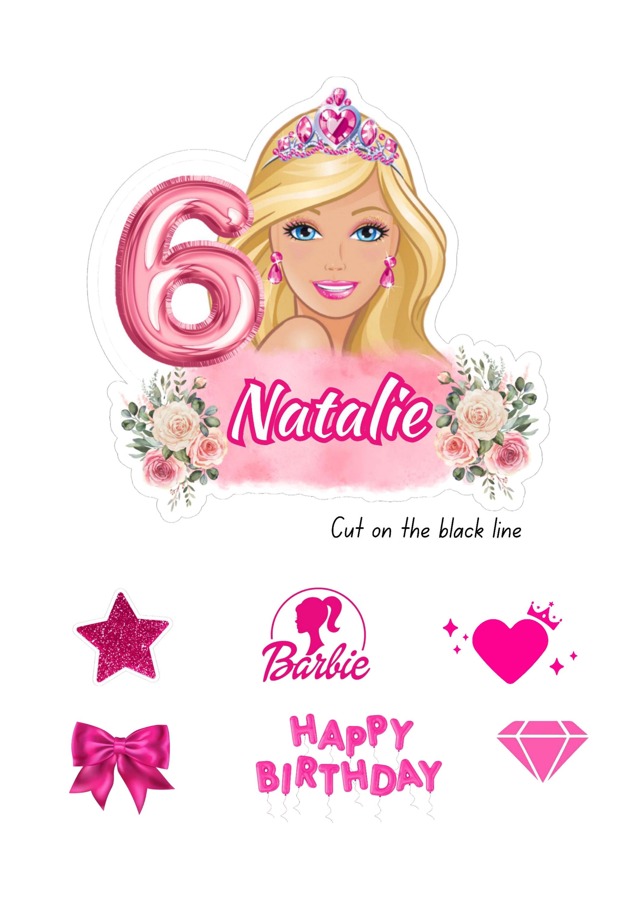 Personalized Edible Barbie Themed Cake Topper Uncut | Custom Name & Age ...