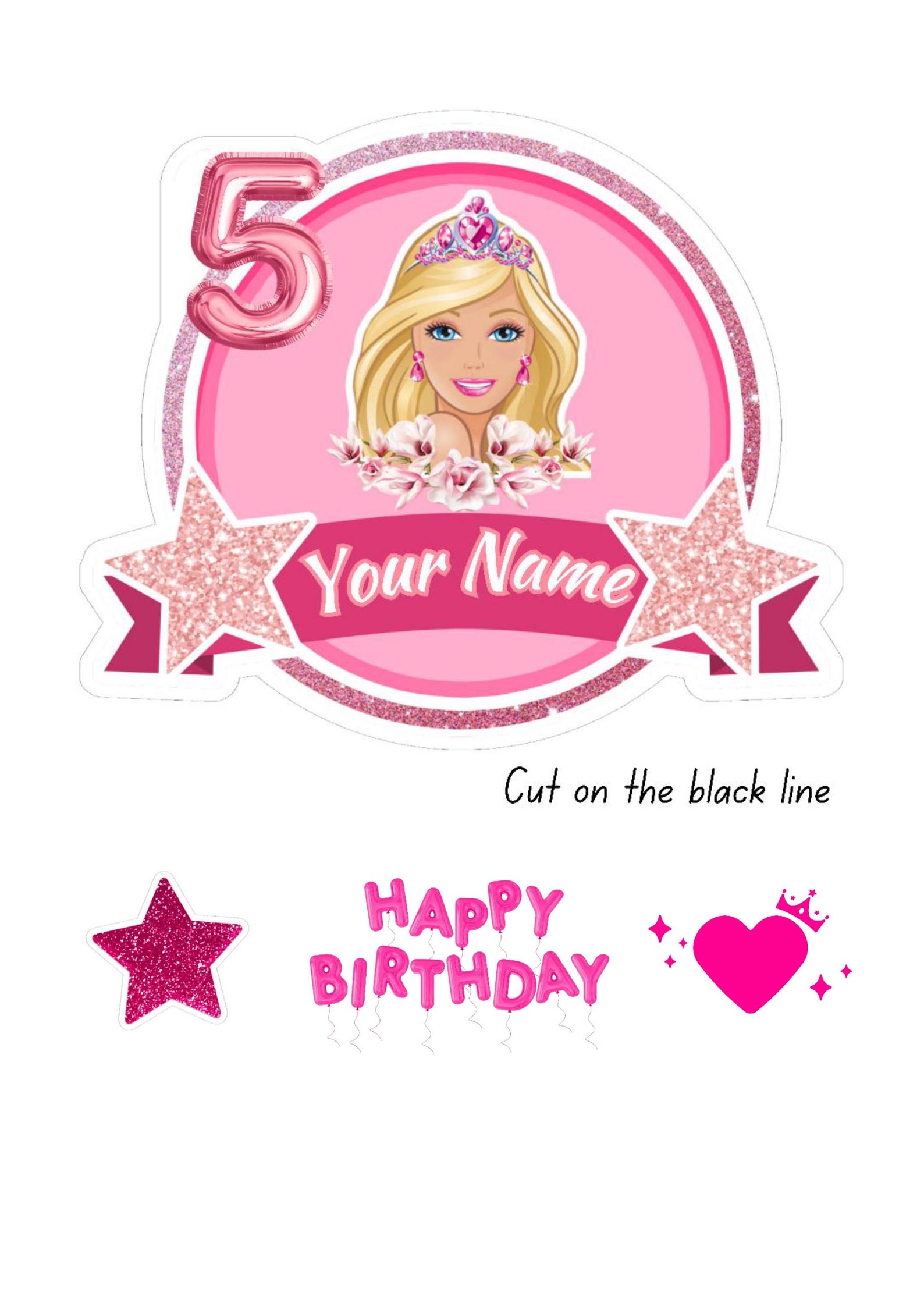Personalized Edible Barbie Themed Cake Topper Uncut | Custom Name & Age ...